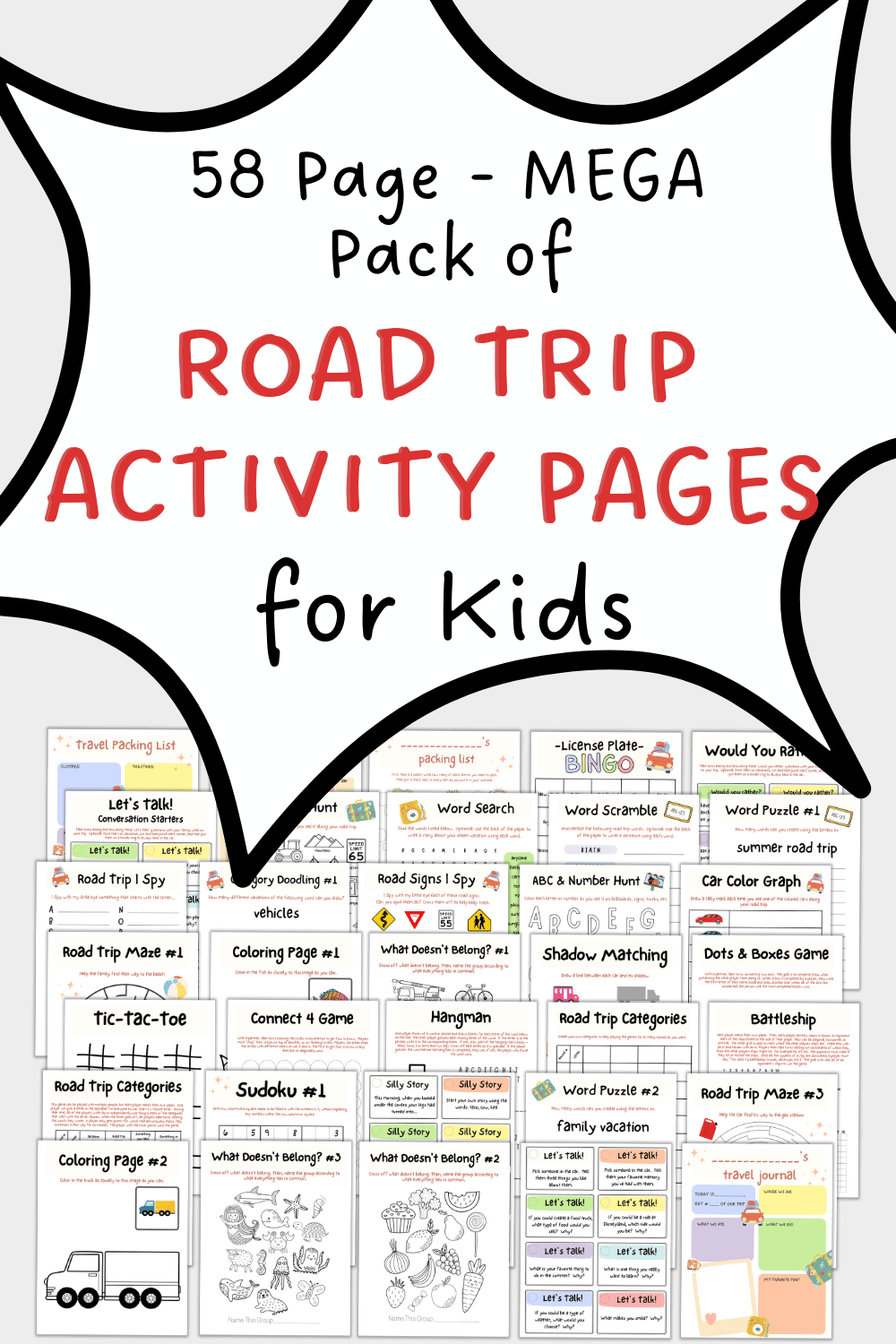 Mega Pack of Road Trip Activities for Kids | Printable Activity Pages ...